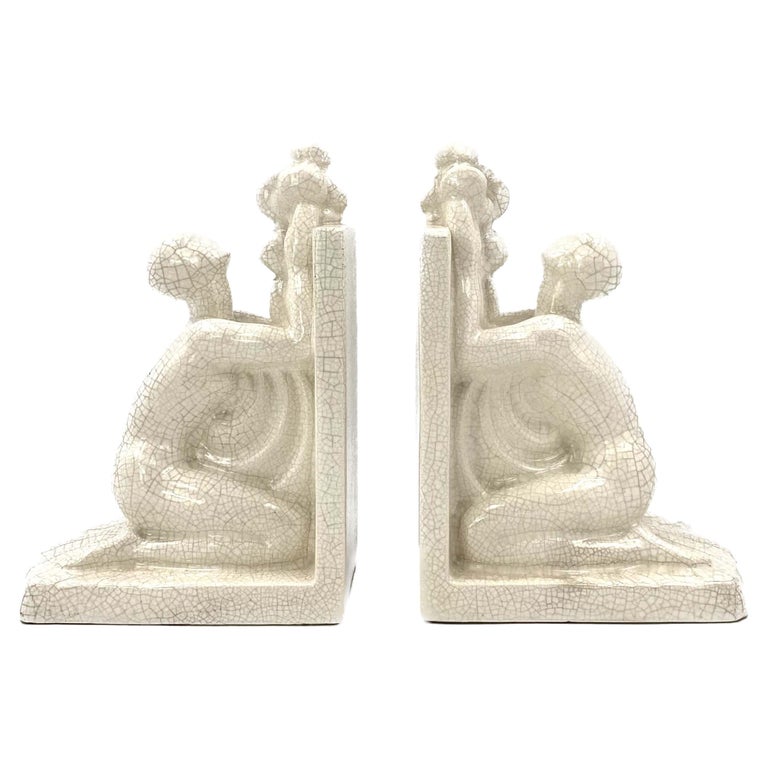 Art Deco Craquelé Bookends, France 1930s For Sale at 1stDibs