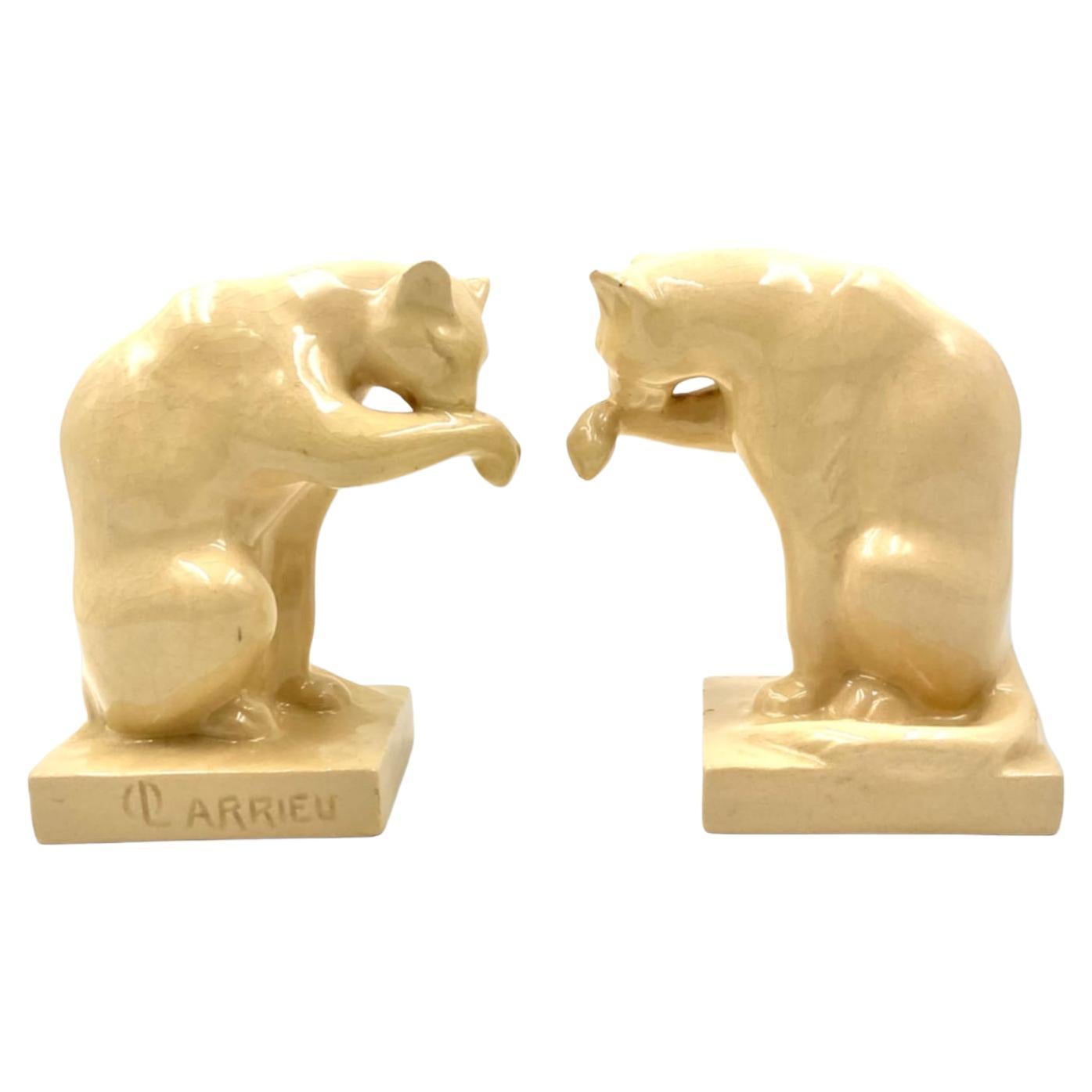 Two Art Deco Cat Bookends, designed by Chris van der Hoef for Gero ...