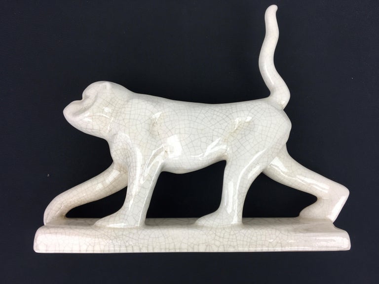 Art Deco Craquelé Monkey Sculpture, Emaux de Louviere, Belgium For Sale ...