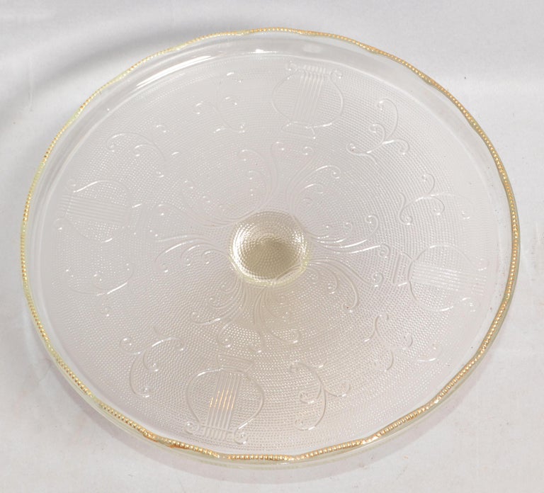Art Deco Crystal Gold Ruffled Edge Pedestal Cake Stand Musical ...