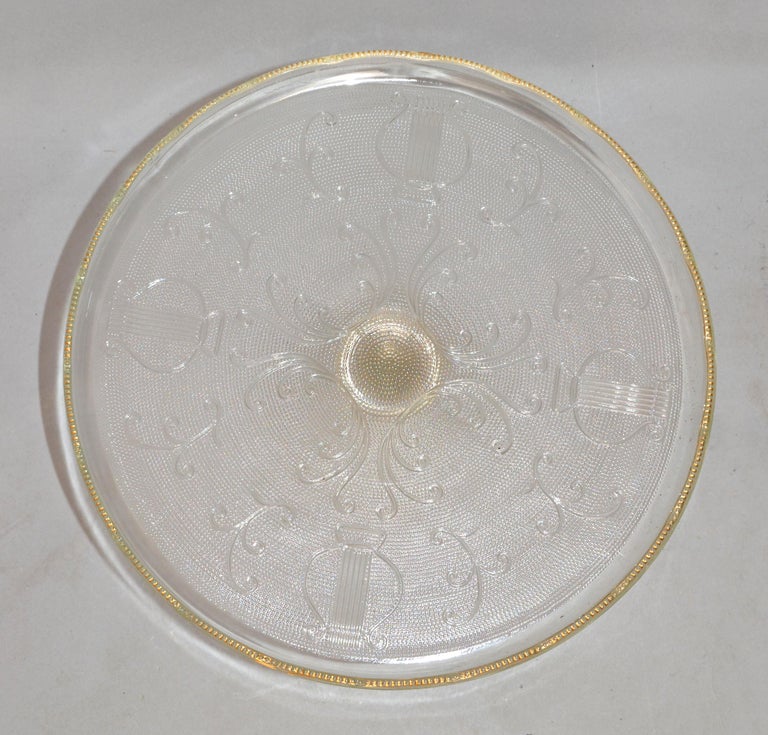 Art Deco Crystal Gold Ruffled Edge Pedestal Cake Stand Musical ...