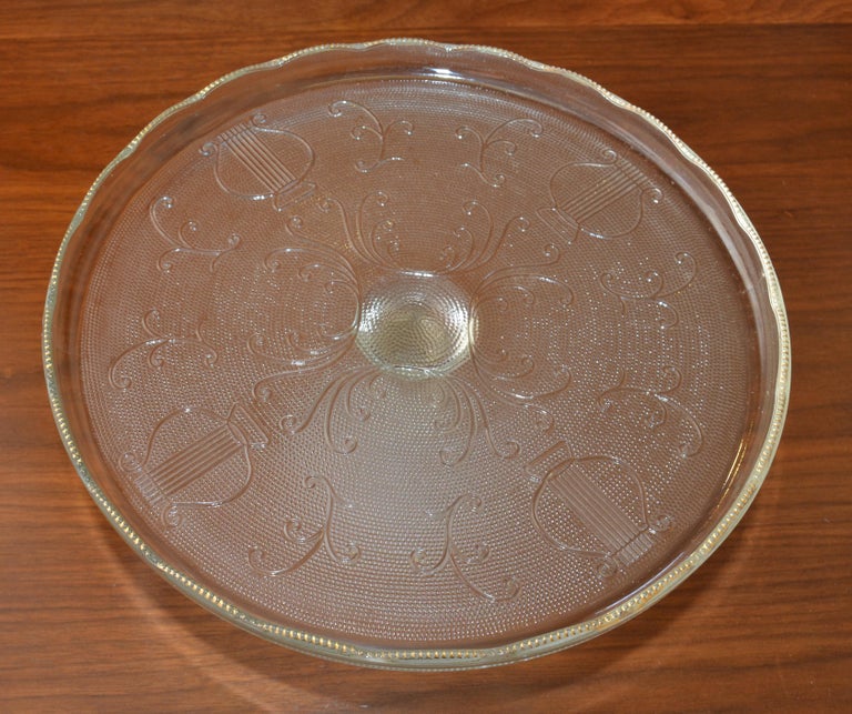 Art Deco Crystal Gold Ruffled Edge Pedestal Cake Stand Musical ...