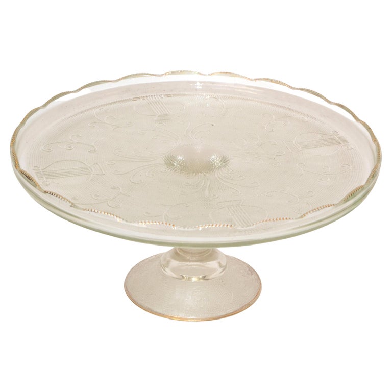 Art Deco Crystal Gold Ruffled Edge Pedestal Cake Stand Musical ...