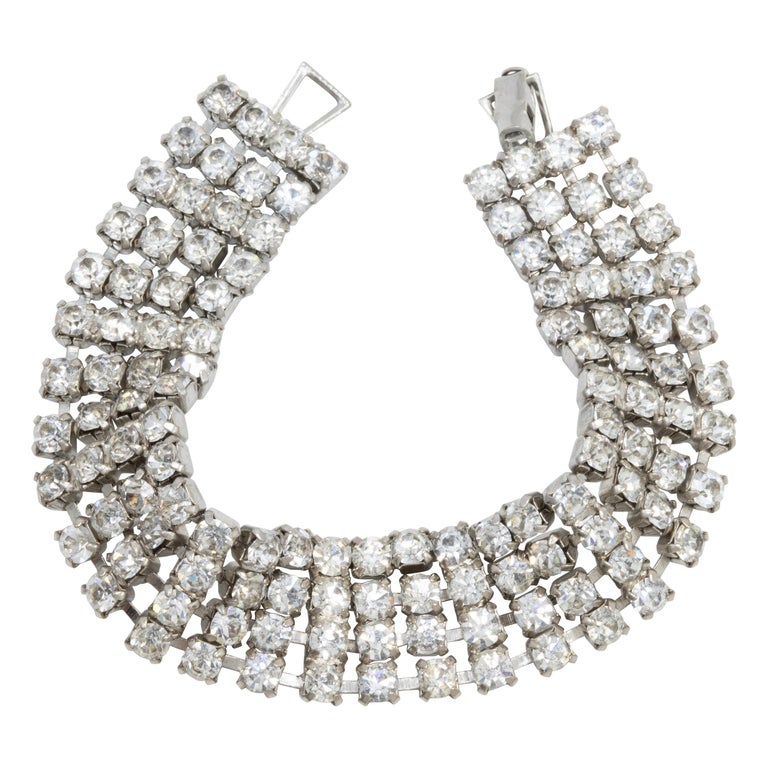 Art Deco Crystal Link Bracelet in Silver, Early 1900s For Sale at 1stDibs