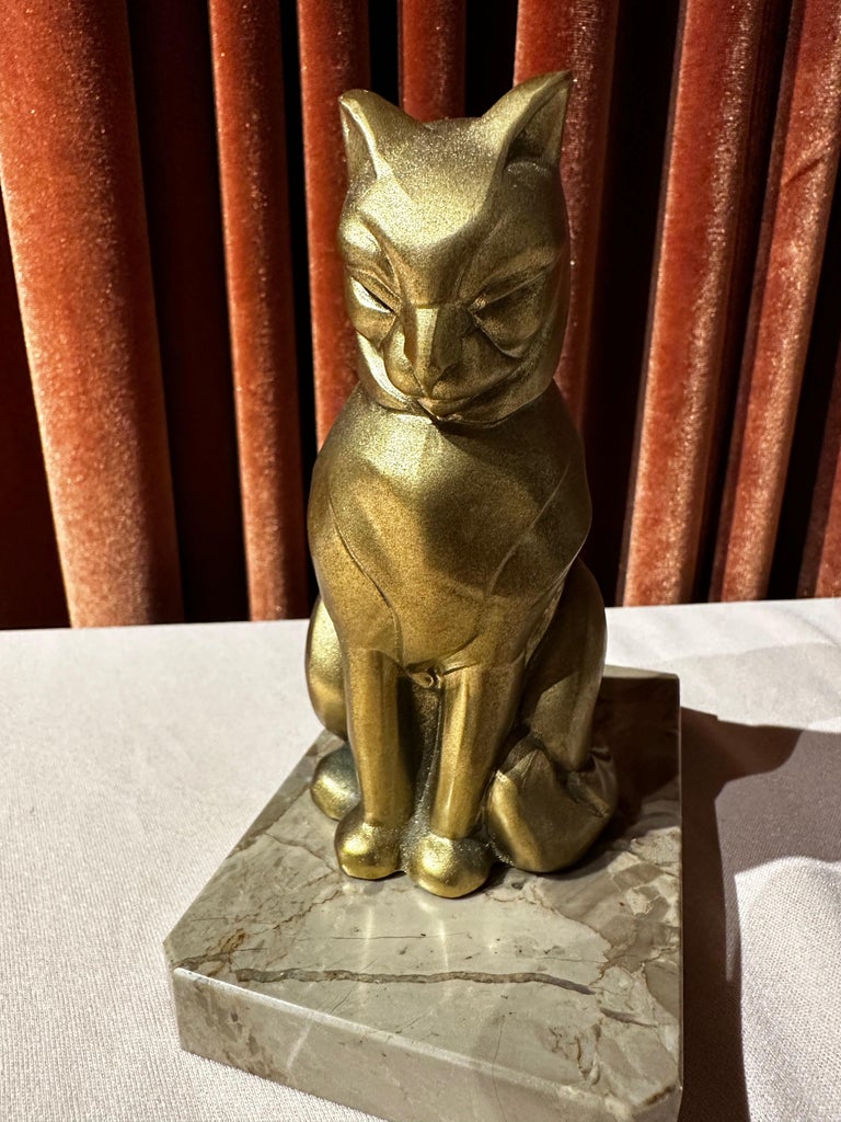 Art Deco Cubist Cat Bookends Pair by Artist Franjou For Sale at 1stDibs
