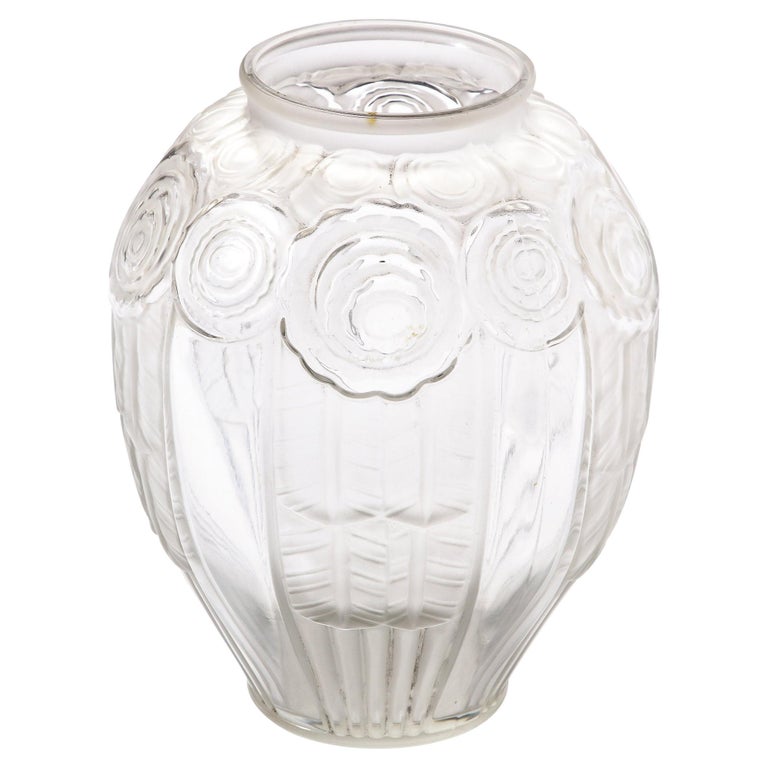 Art Deco Cubist Translucent Glass Vase with Rose Detailing by Andre ...