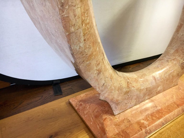 Art Deco Curved Marble Console Table Bar with Glass Top For Sale at 1stDibs