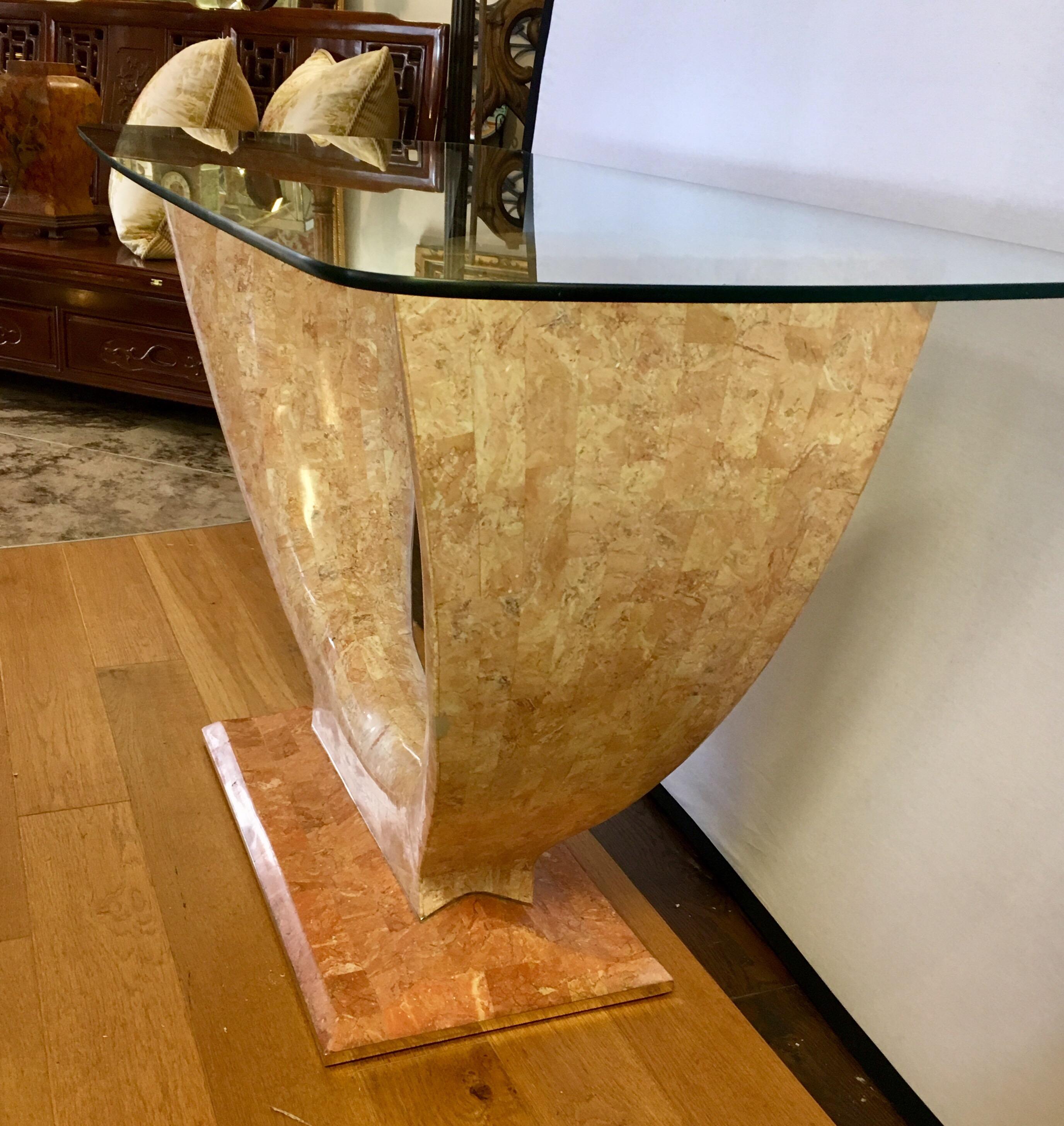 Art Deco Curved Marble Console Table Bar with Glass Top at 1stDibs ...