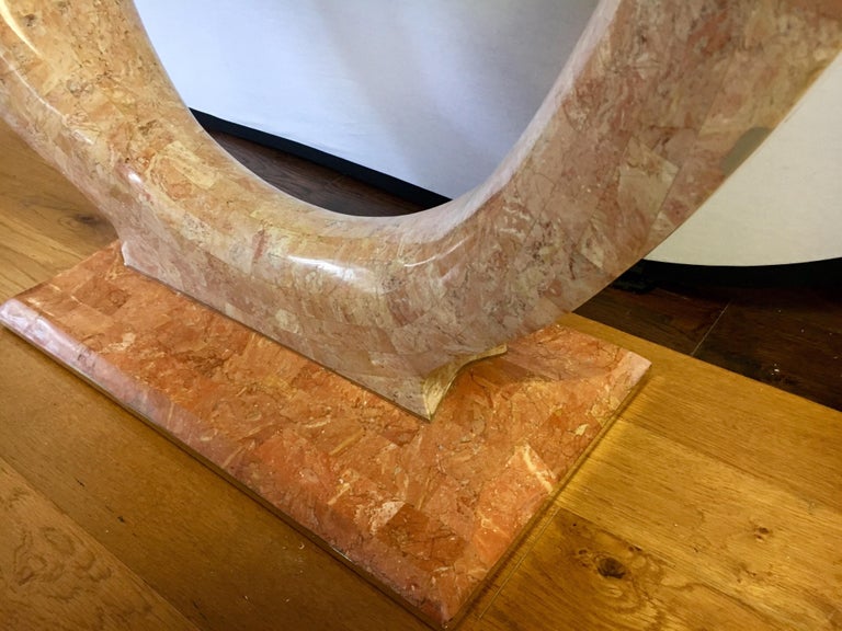 Art Deco Curved Marble Console Table Bar with Glass Top For Sale at 1stDibs