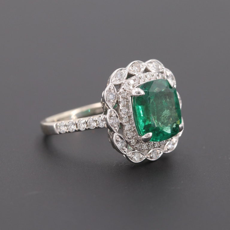 Customizable Art Deco 2 CT Natural Cushion Cut Emerald Engagement Ring ...