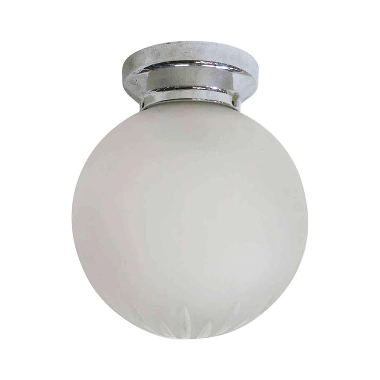 Art Deco Cut Crystal Frosted Sphere Ceiling Glass Globe Pendant at 1stDibs