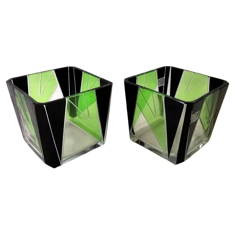 Art Deco Cut Glass Enamel Decanter Set, By Karl Palda, Czech, c1930 For ...