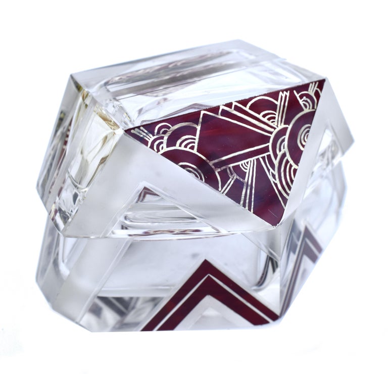 Art Deco Cut Glass and Enamel Trinket Box by Karl Palda, C1930 For Sale ...