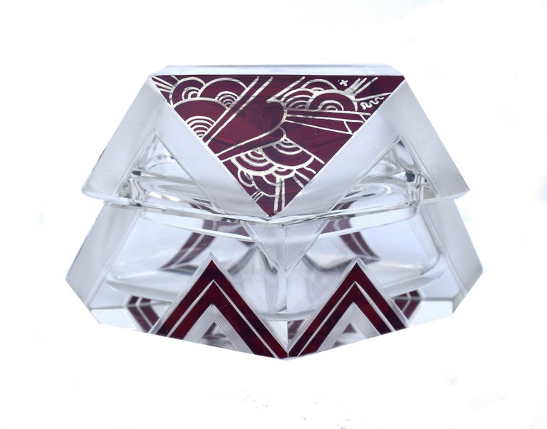 Art Deco Cut Glass and Enamel Trinket Box by Karl Palda, C1930 For Sale ...