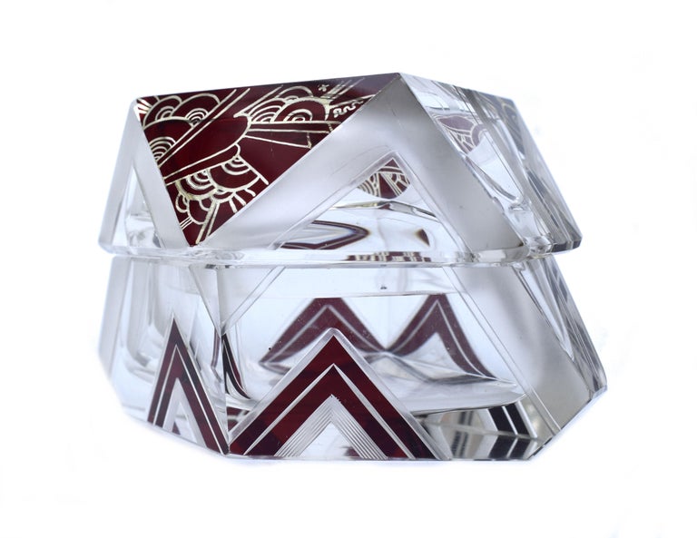 Art Deco Cut Glass and Enamel Trinket Box by Karl Palda, C1930 For Sale ...