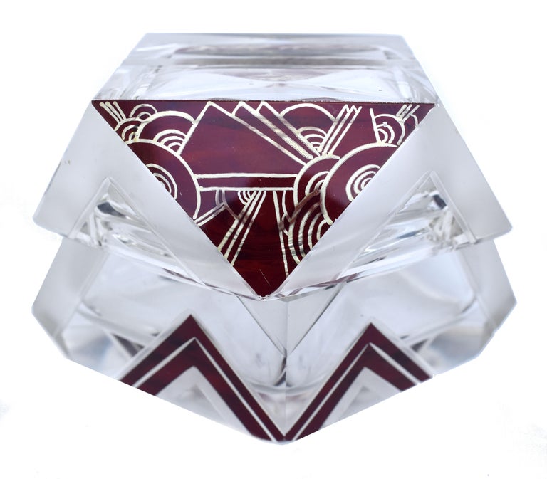 Art Deco Cut Glass and Enamel Trinket Box by Karl Palda, C1930 For Sale ...