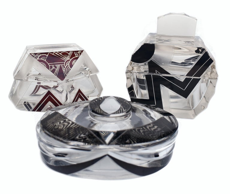 Art Deco Cut Glass and Enamel Trinket Box by Karl Palda, C1930 For Sale ...