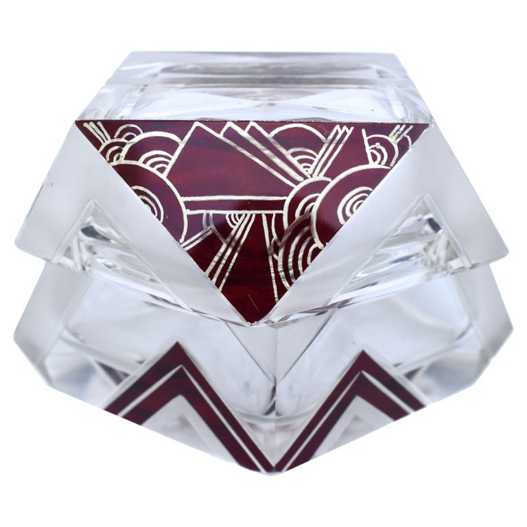 Art Deco Cut Glass and Enamel Trinket Box by Karl Palda, C1930 For Sale ...
