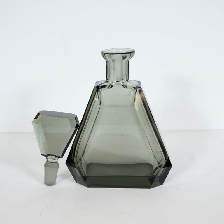 Art Deco Czech Cubist Decanter Set with Six-Shot Glass in Clear ...