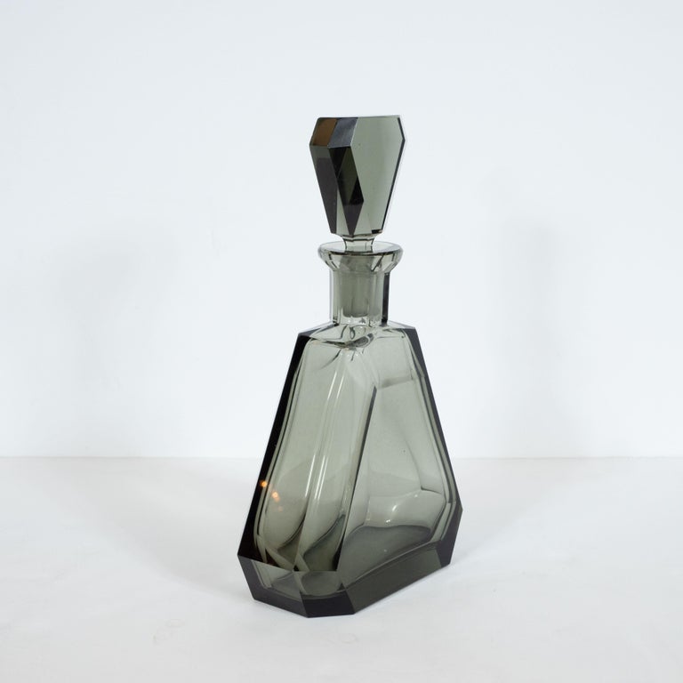Art Deco Czech Cubist Decanter Set with Six-Shot Glass in Clear ...