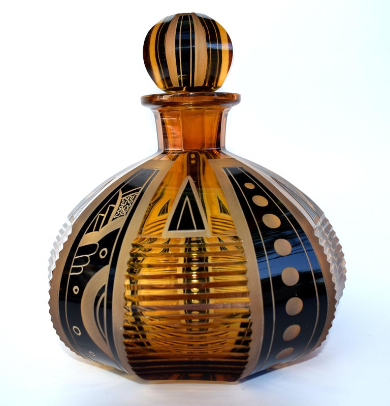 Art Deco Czech Glass Decanter Set and Glasses by Karl Palda, circa 1930 ...