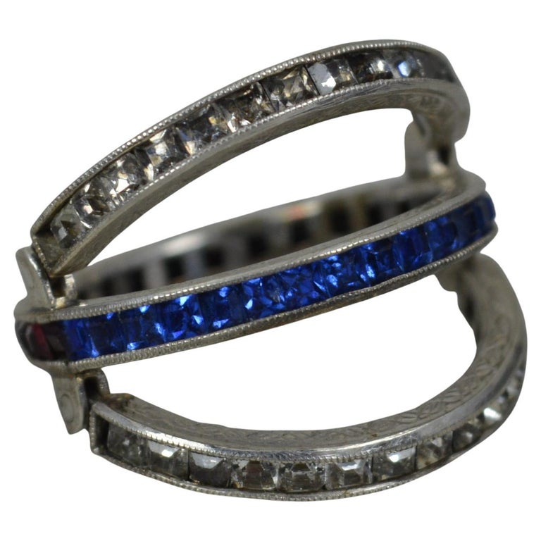 Art Deco Day / Night Sterling Silver and Paste Full Eternity Ring For ...