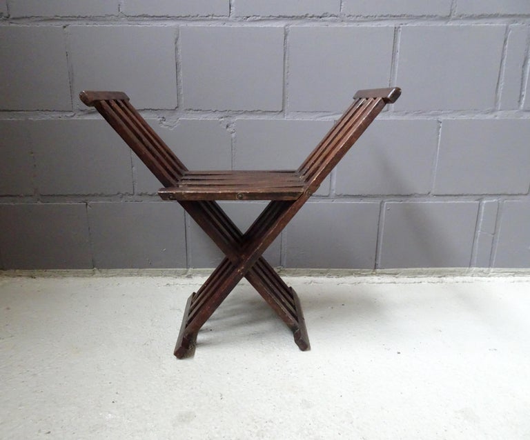 Art Deco Deck Chair, Primitive Folding Scissor Stool at 1stDibs