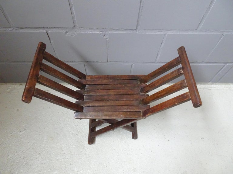 Art Deco Deck Chair, Primitive Folding Scissor Stool at 1stDibs