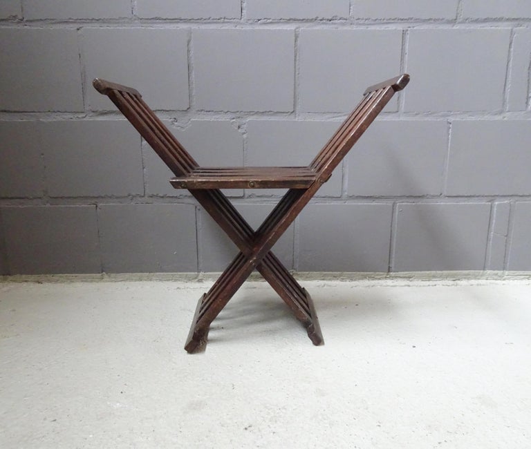 Art Deco Deck Chair, Primitive Folding Scissor Stool at 1stDibs