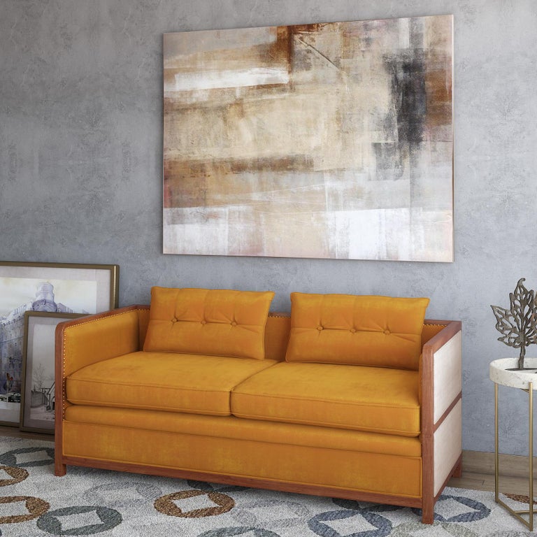 Deconstructed Bacco Sofa in Natural Walnut, Linen and Brass Studs For ...