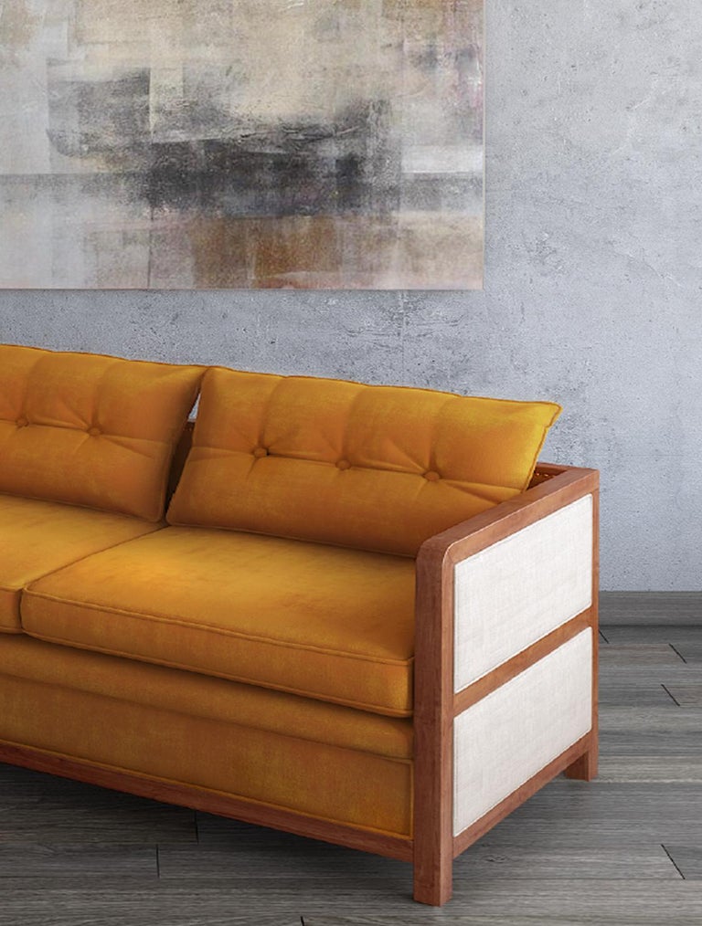 Deconstructed Bacco Sofa in Natural Walnut, Linen and Brass Studs For ...