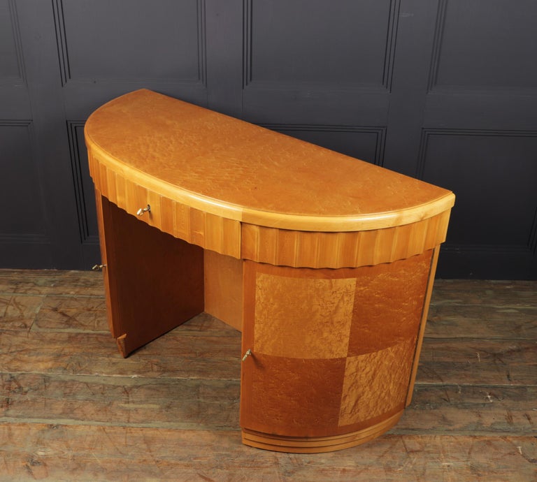 Art Deco, Demi-Lune Desk in Birds Eye Maple For Sale at 1stDibs