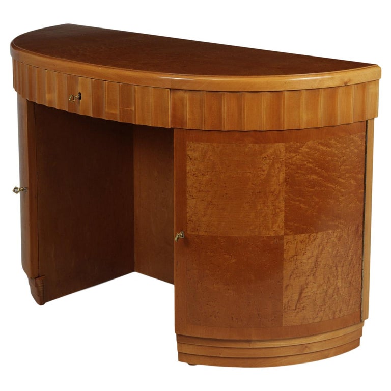 Art Deco, Demi-Lune Desk in Birds Eye Maple at 1stDibs