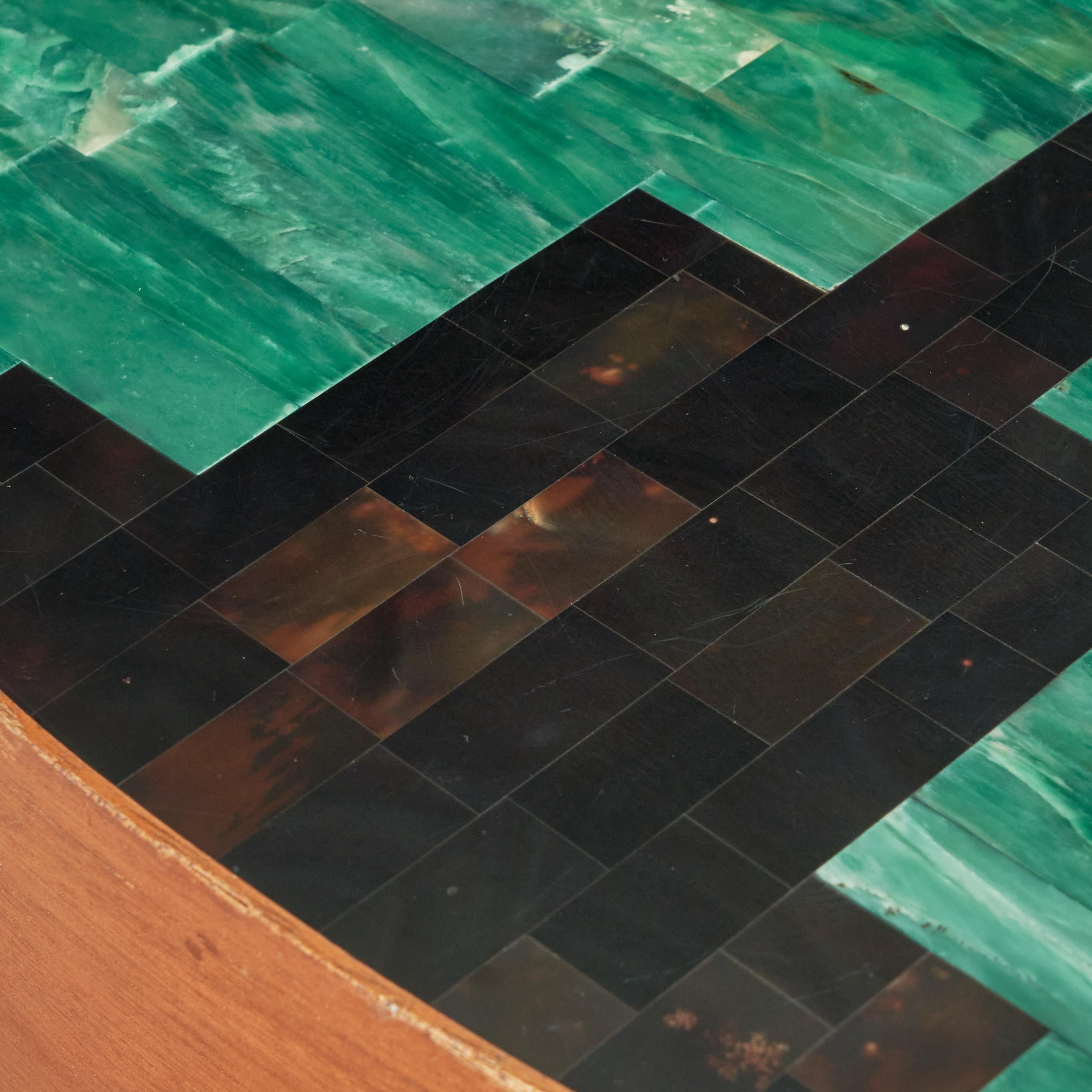 Art Deco Demi Lune Table in Malachite and Brown Shell Mosaic and Wood ...