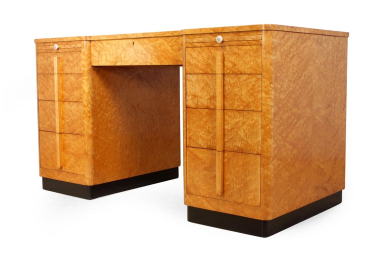 Art Deco Desk in Birds Eye Maple at 1stDibs