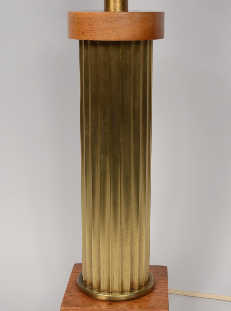 Art Deco Desk or Table Lamp with Fluted Brass Column For Sale at 1stDibs