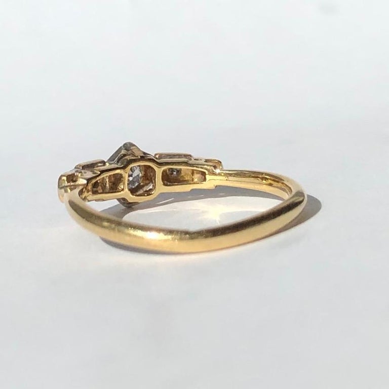 Art Deco Diamond, 18 Carat Gold and Platinum Five-Stone Panel Ring For ...