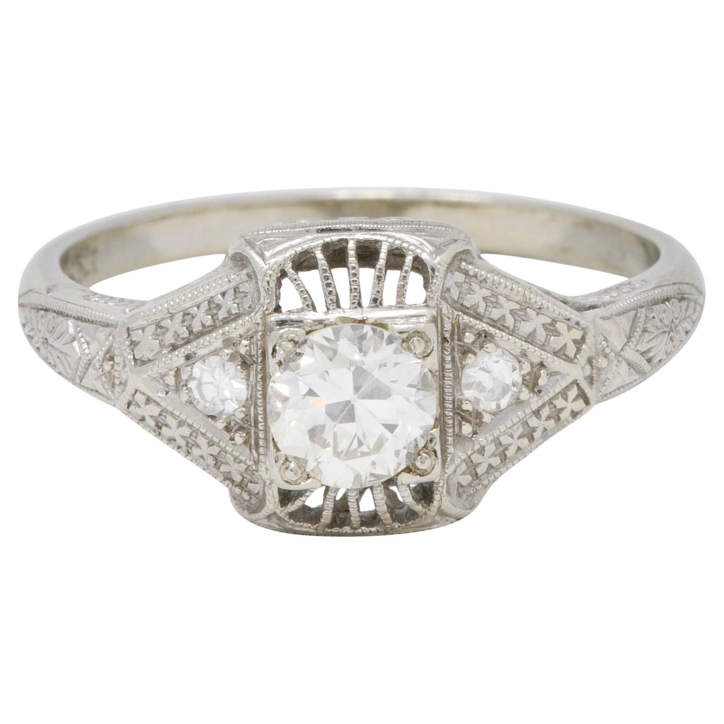 Art Deco Diamond 19 Karat White Gold Orange Blossom Vintage Engagement ...