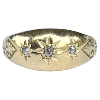 Victorian Diamond and 18 Carat Gold Three-Stone Star Setting Band For ...