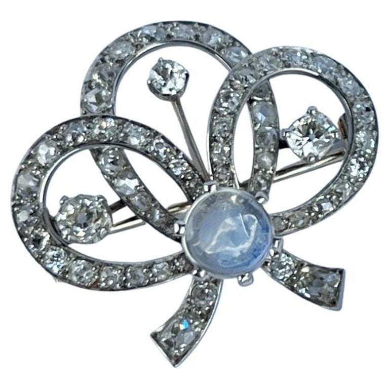 Art Deco Diamond and Moonstone Platinum Brooch For Sale at 1stDibs