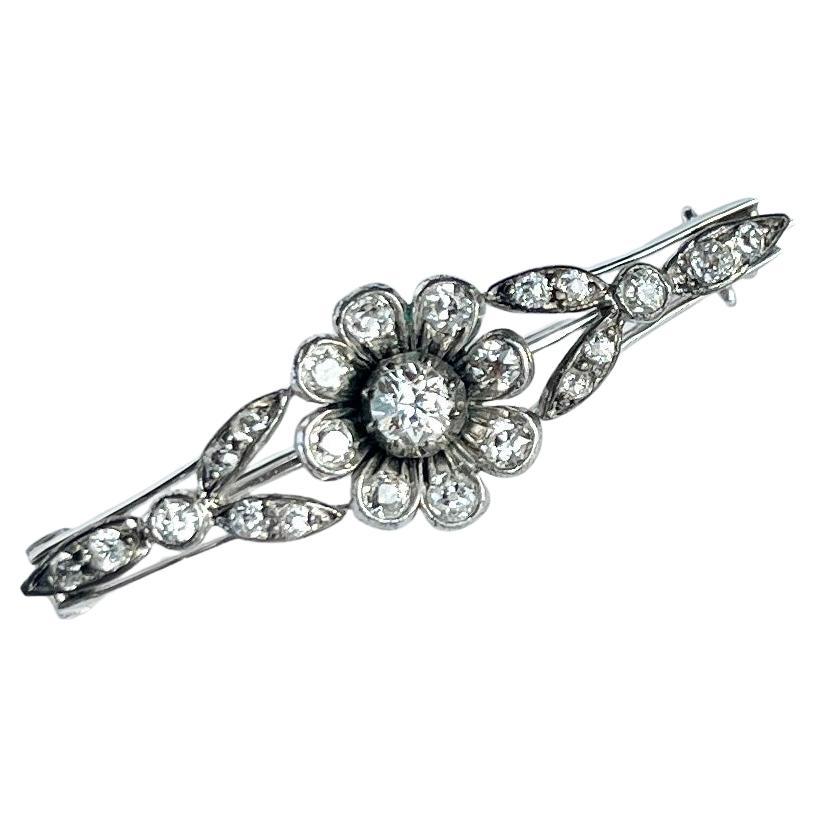 Art Deco inspired platinum diamond brooch with rounds and baguettes For ...