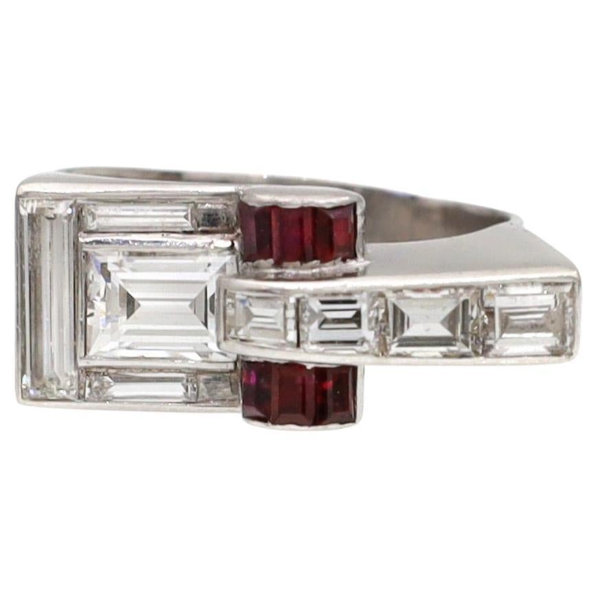 Rare Antique Art Deco, Platinum, Moonstone, Diamond and Ruby Ring at ...