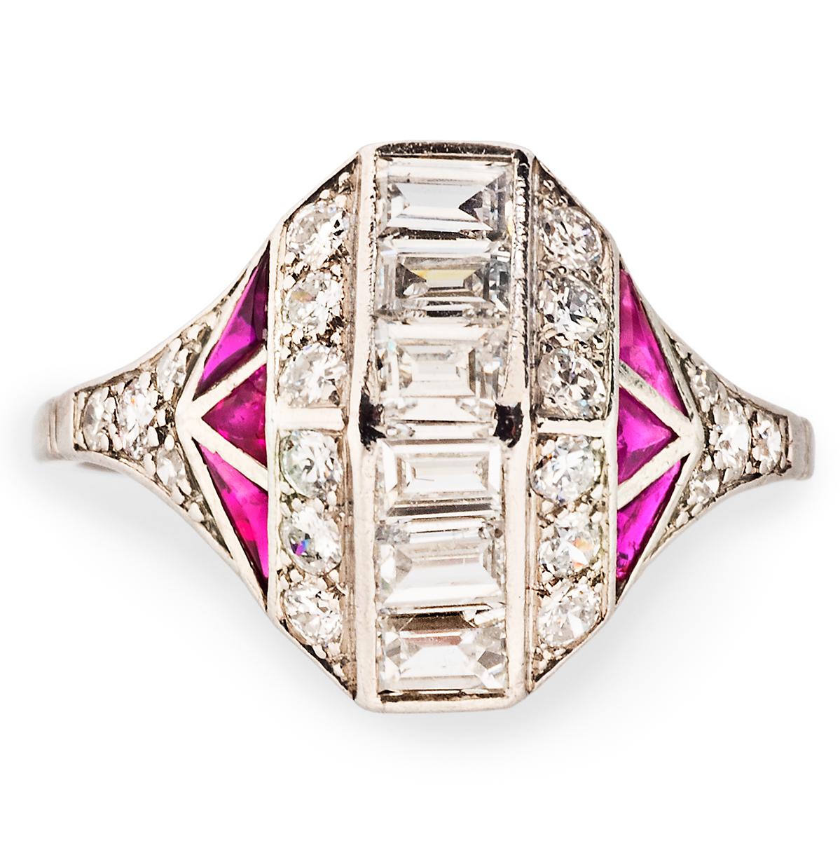 Art Deco Diamond and Ruby Ring at 1stDibs