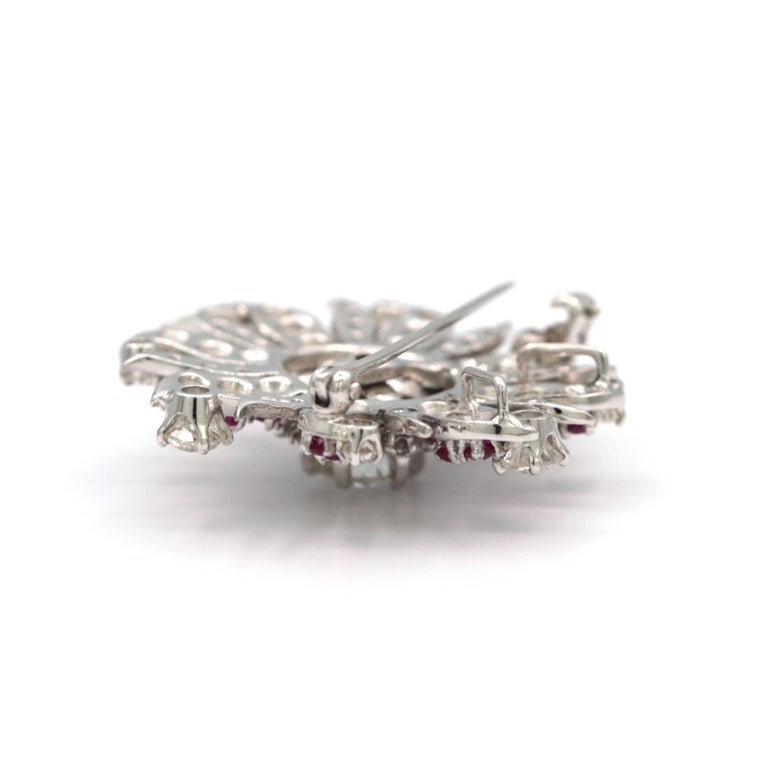 Art Deco Diamond and Ruby Sunburst Brooch For Sale at 1stDibs