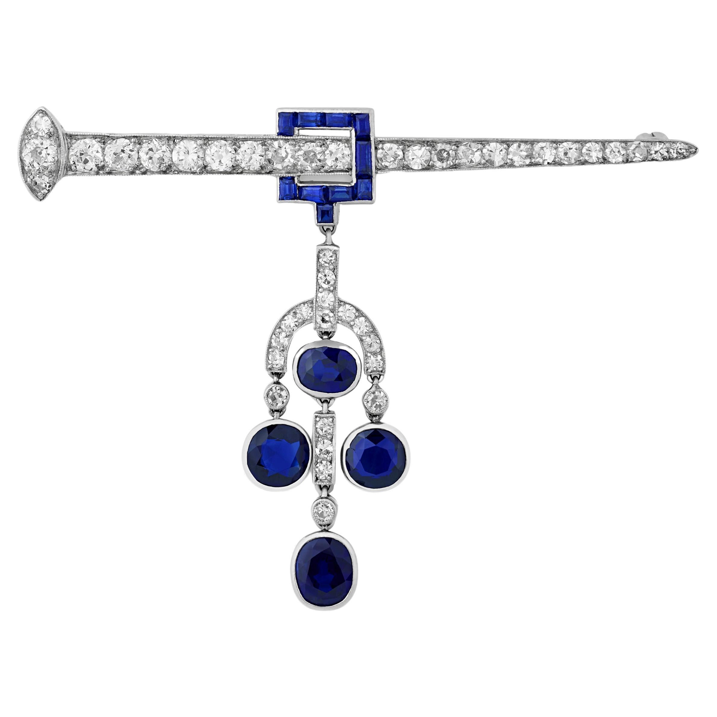 Cartier Art Deco Diamond, Sapphire, and Platinum Arrow Jabot Brooch For ...
