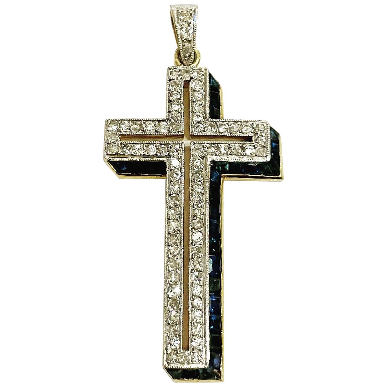 Original Art Deco 18 Karat Gold and Platinum Diamonds Cross at 1stDibs