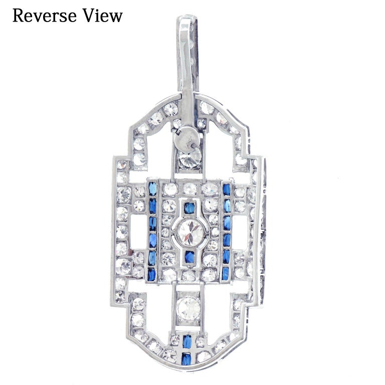 Art Deco Diamond and Sapphire Set Platinum Pendant at 1stDibs