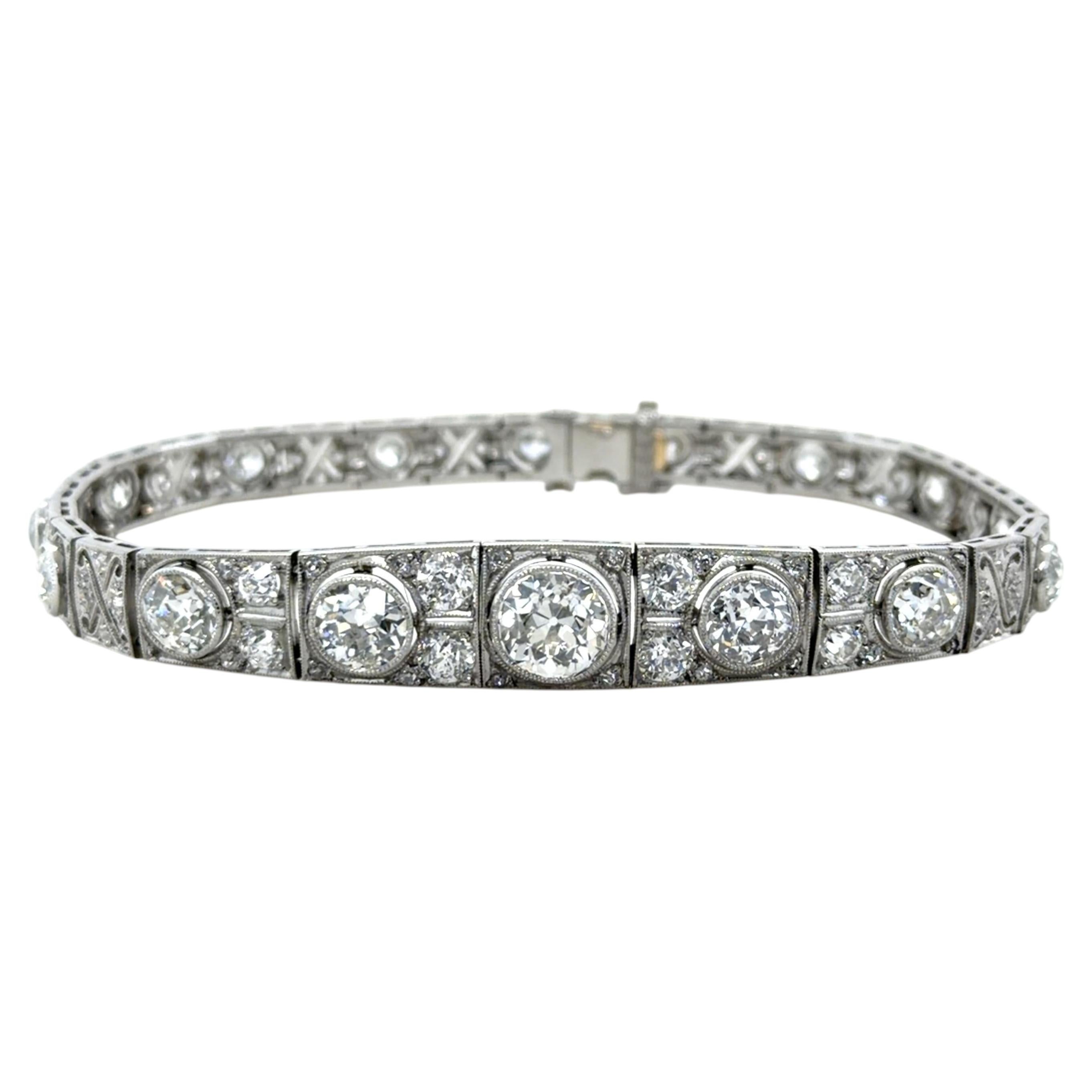 12.56 Carat TW Vintage Art Deco Style Round Brilliant Diamond Bracelet ...