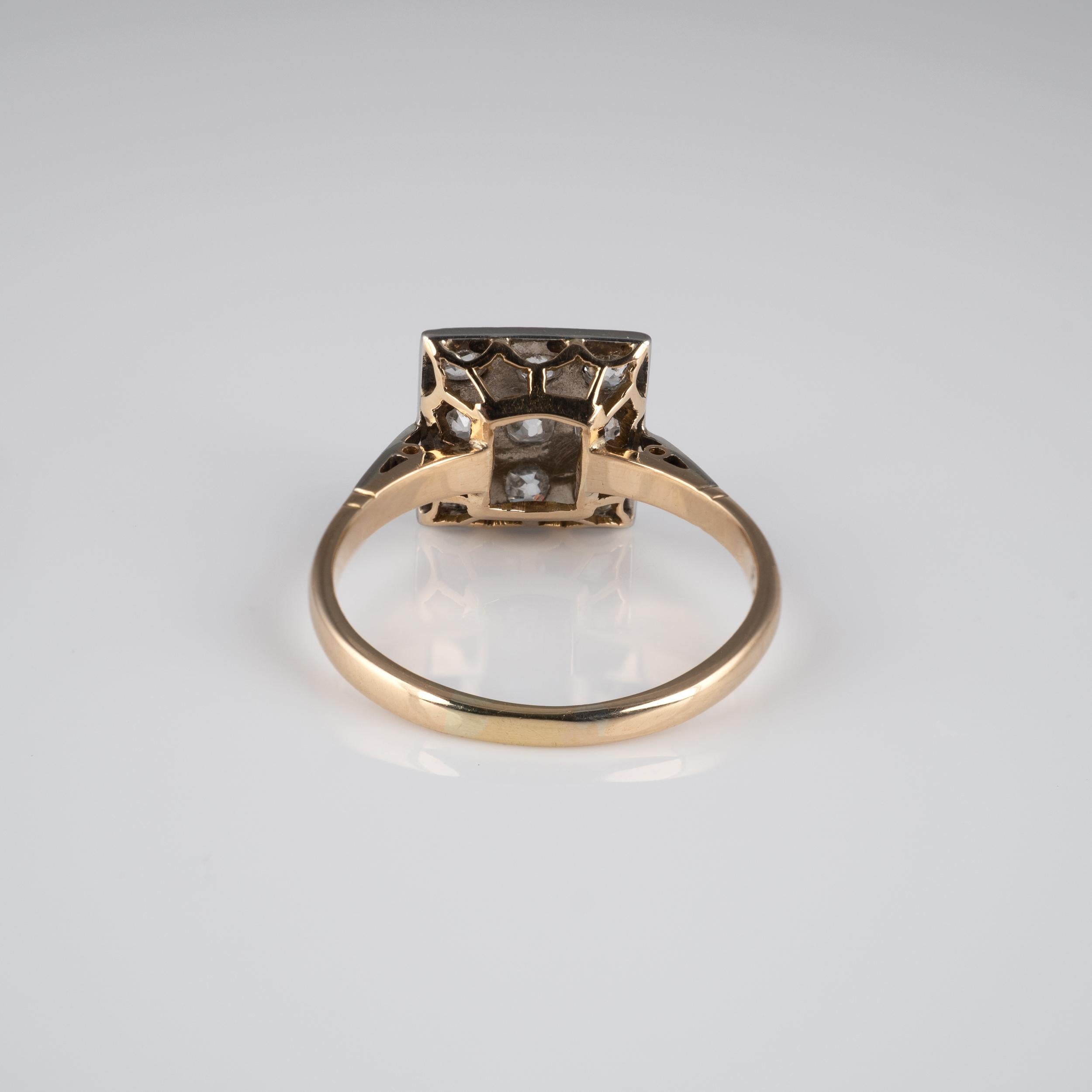 Art Deco Diamond Cocktail Ring Square Setting Old Cuts 18 Karat Gold ...