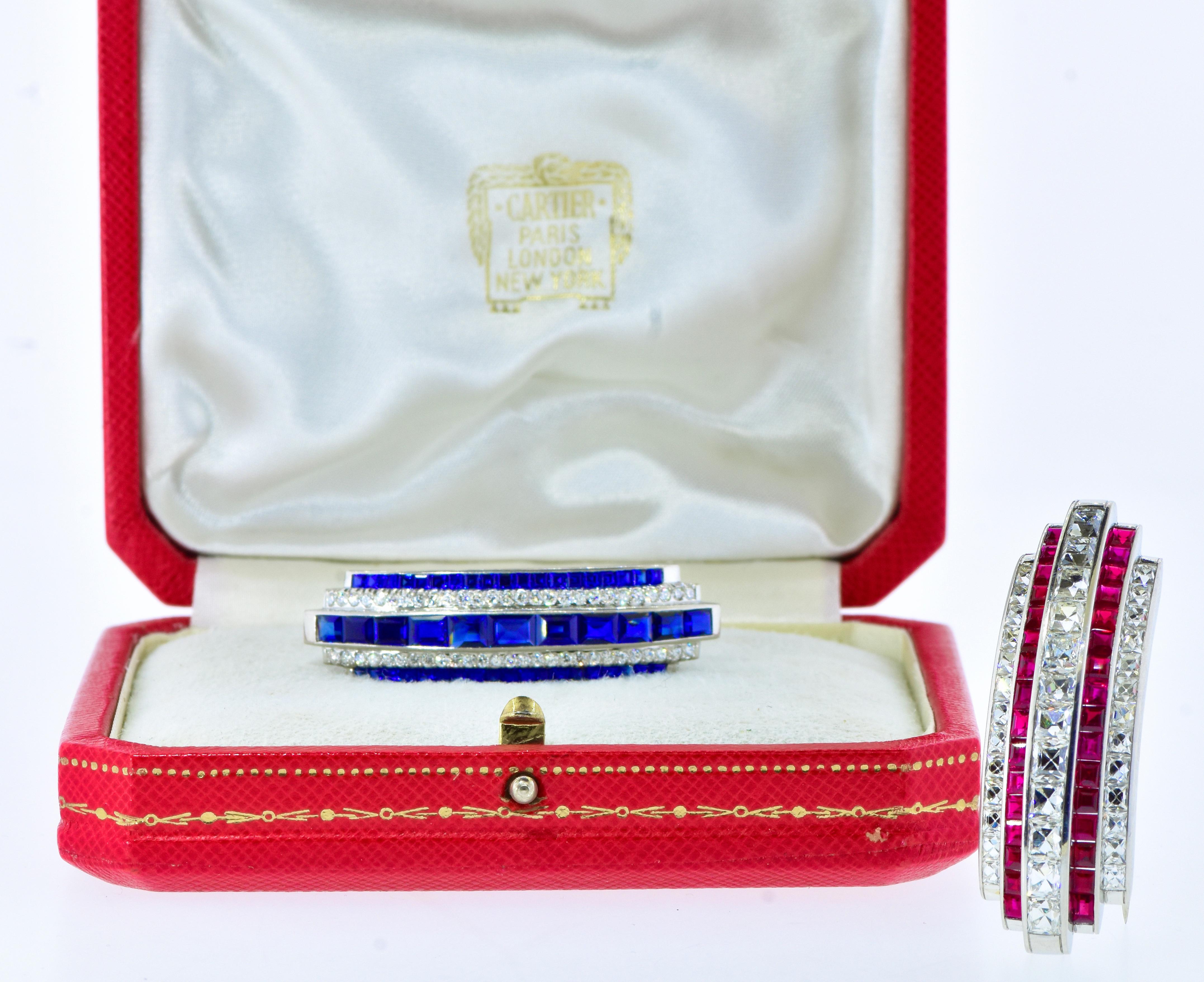 Art Deco Diamond and Colored Stone Clips/hair barrettes, one by Cartier ...